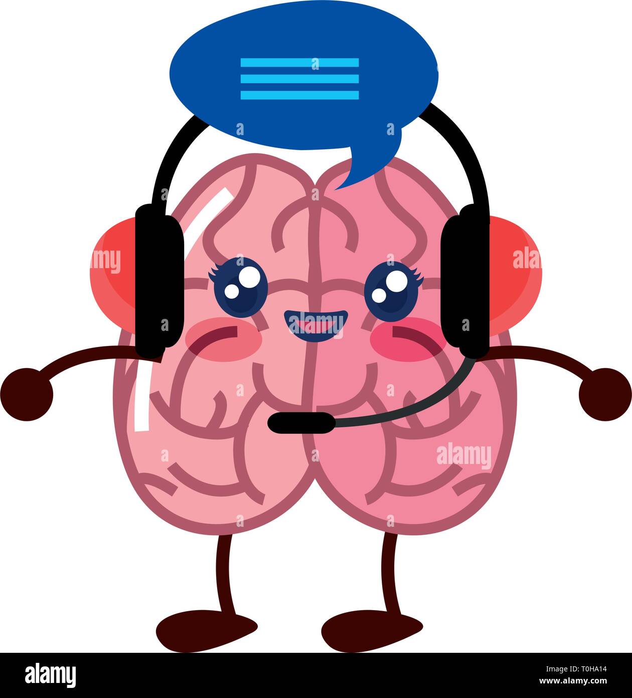 brain cartoon headphones speech bubble creativity vector illustration ...