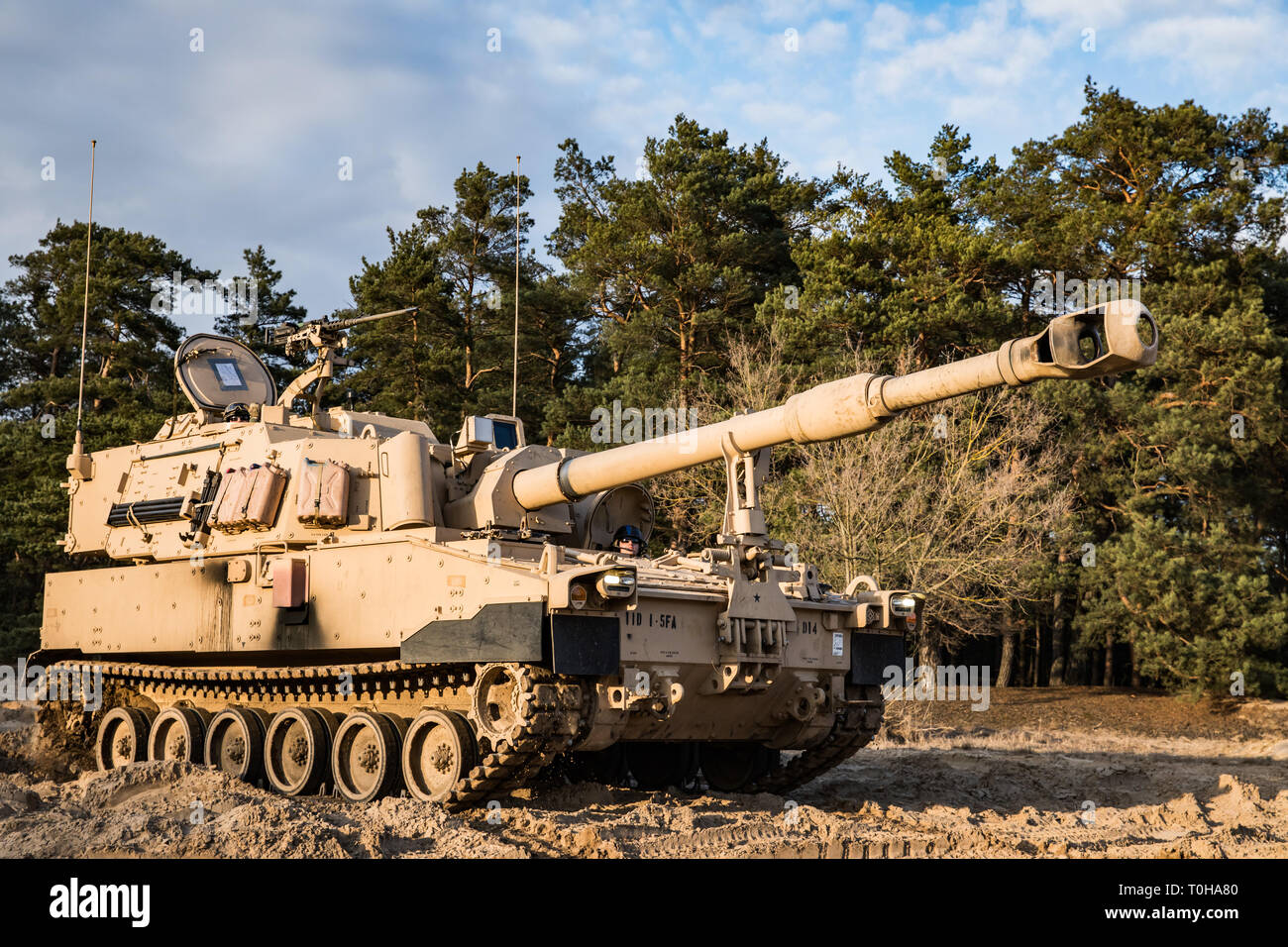 A Paladin M109A7 Artillery System assigned to Delta Battery, 1st ...