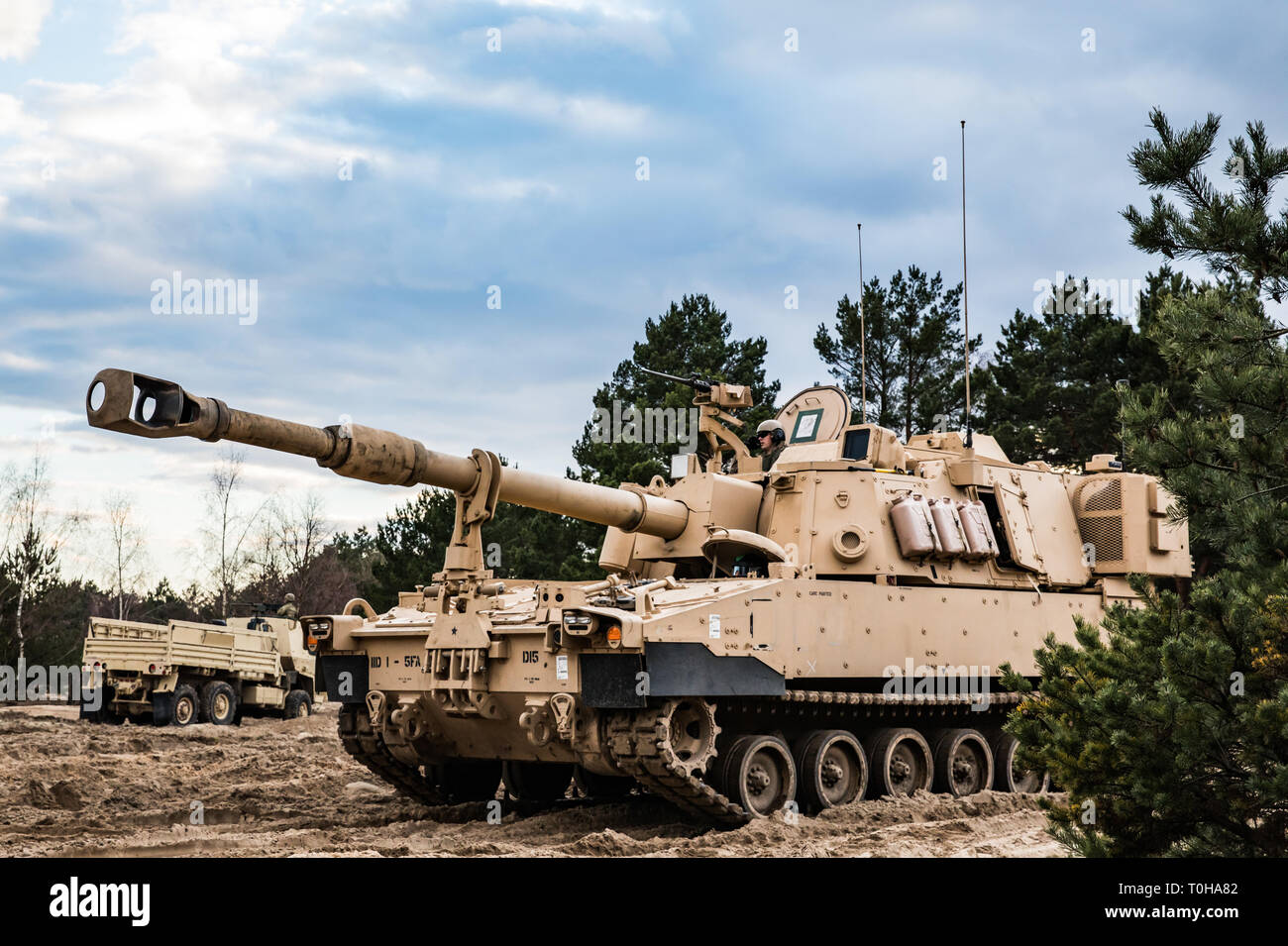 A Paladin M109A7 Artillery System assigned to Delta Battery, 1st ...