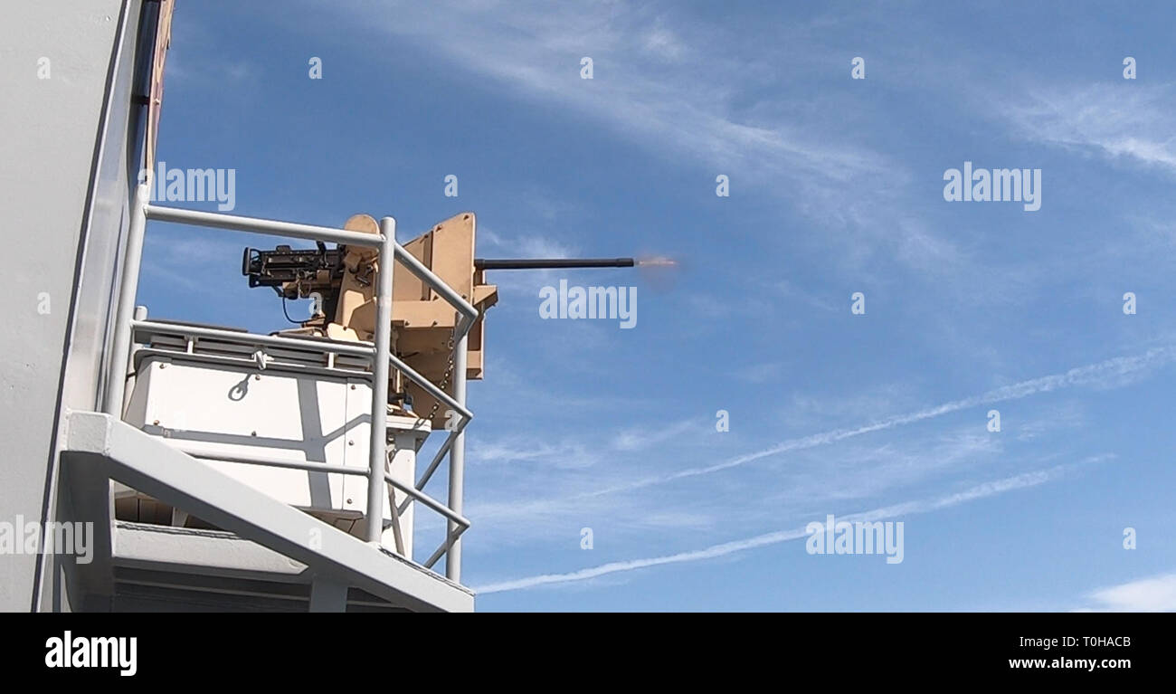 A .50-caliber round is fired out of the Common Remotely Operated Weapon ...