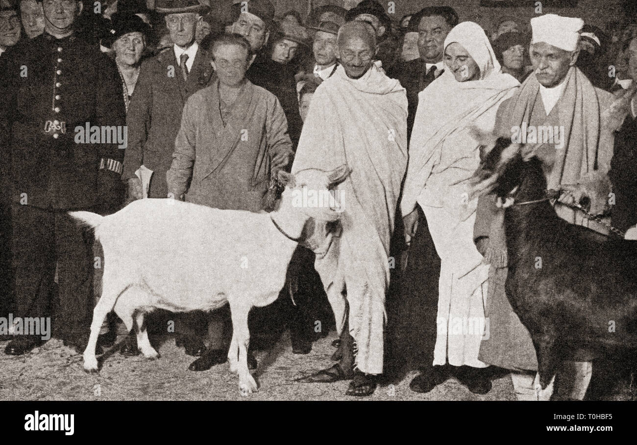 Mahatma Gandhi with Madeleine Slade arrives in London, England in 1931 ...