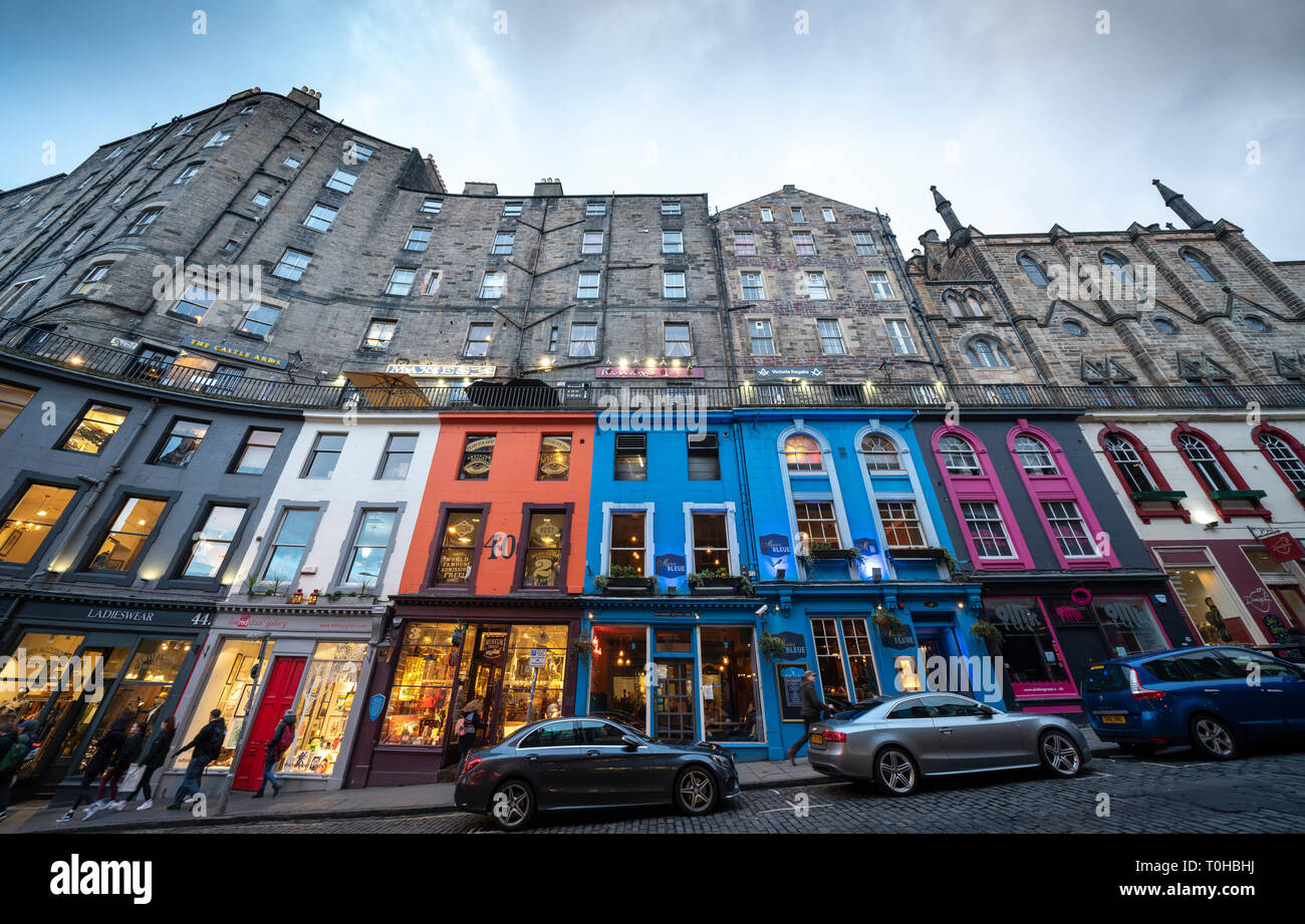 Dusk view of shops and restaurants on historic Victoria Street in ...