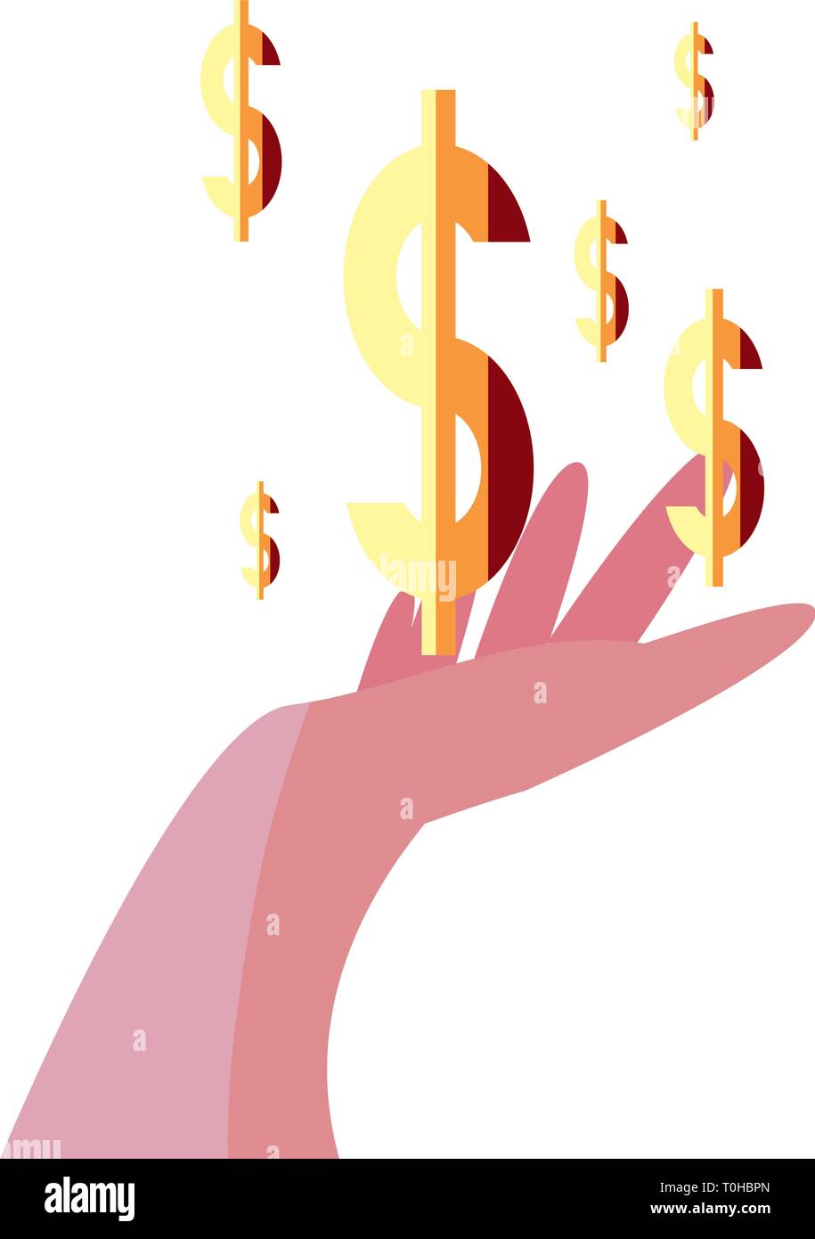 hand with gold dollar symbol on white background vector illustration ...