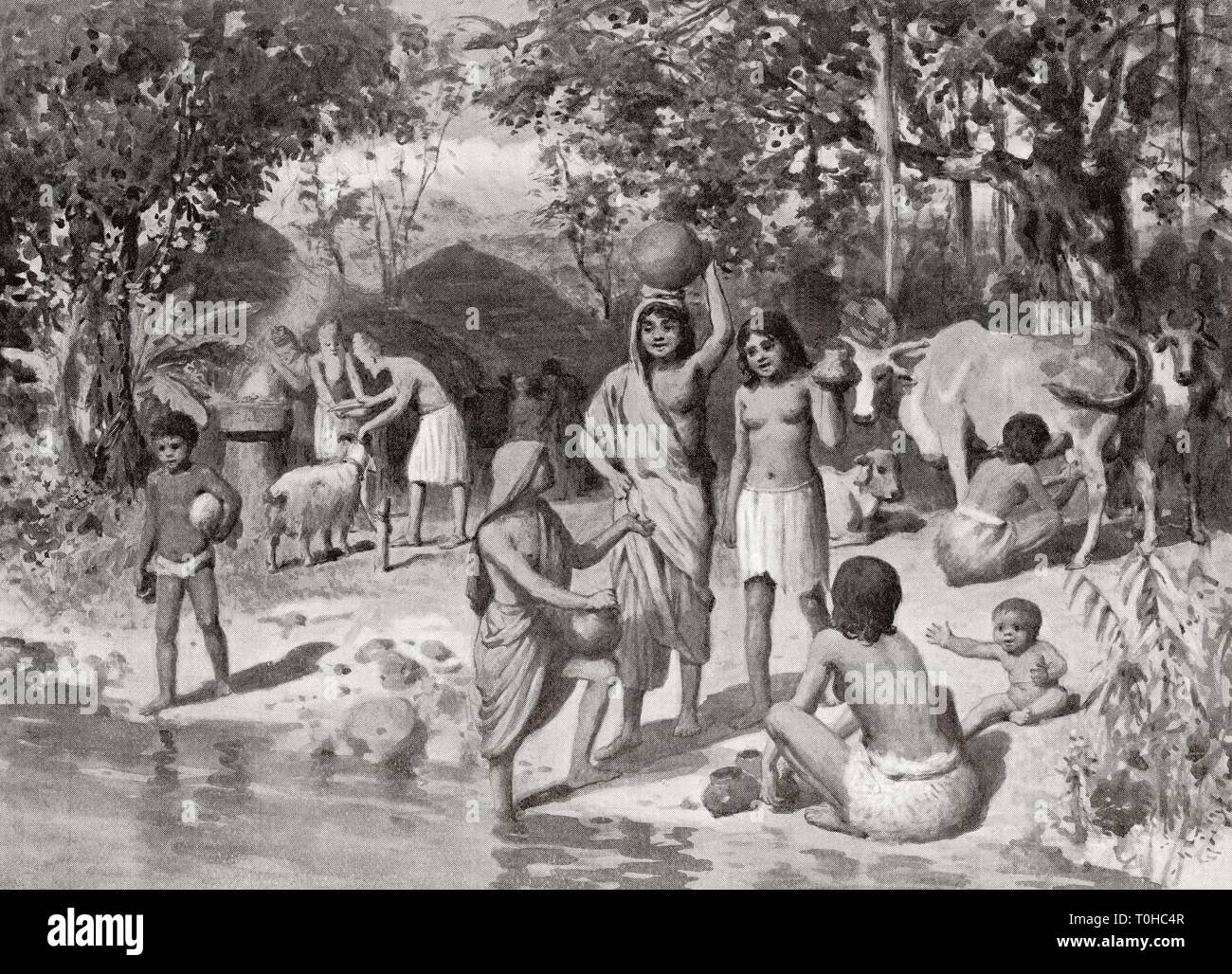 Indo Aryan settlement in ancient India old vintage engraving Stock ...