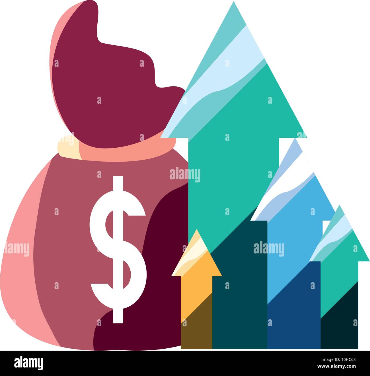money bag dollar chart arrows up vector illustration Stock Vector Image ...