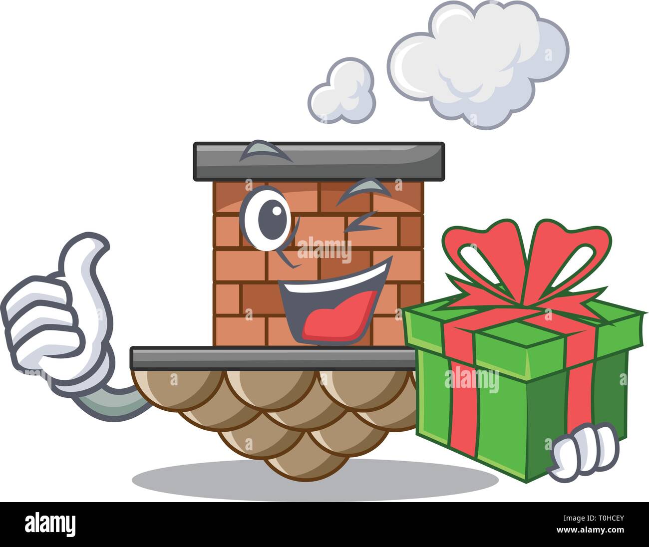 With gift miniature cartoon brick chimney above table Stock Vector ...