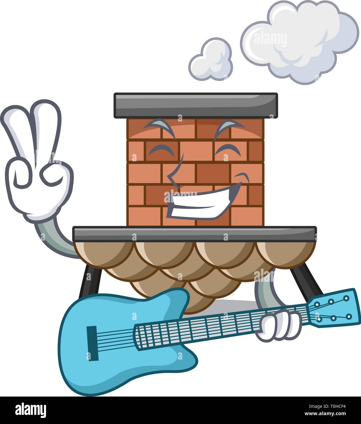 With guitar miniature cartoon brick chimney above table Stock Vector ...