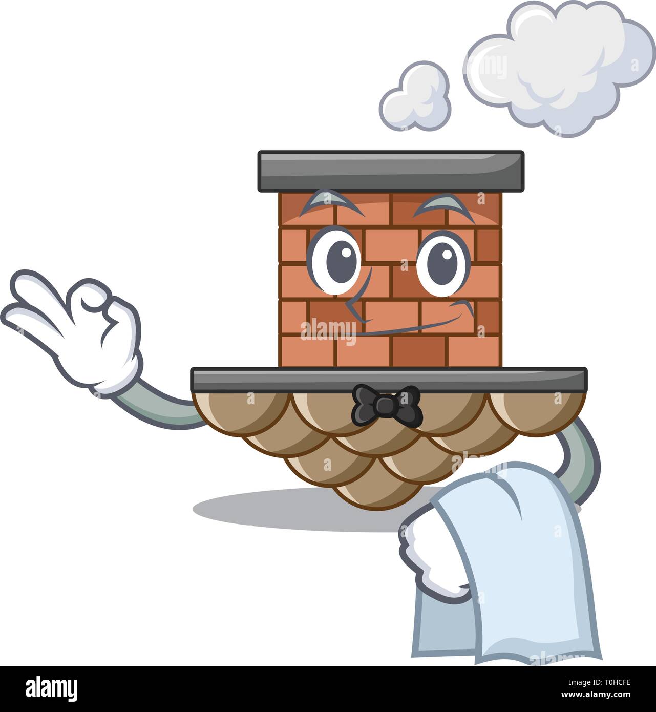 Waiter miniature cartoon brick chimney above table Stock Vector Image ...
