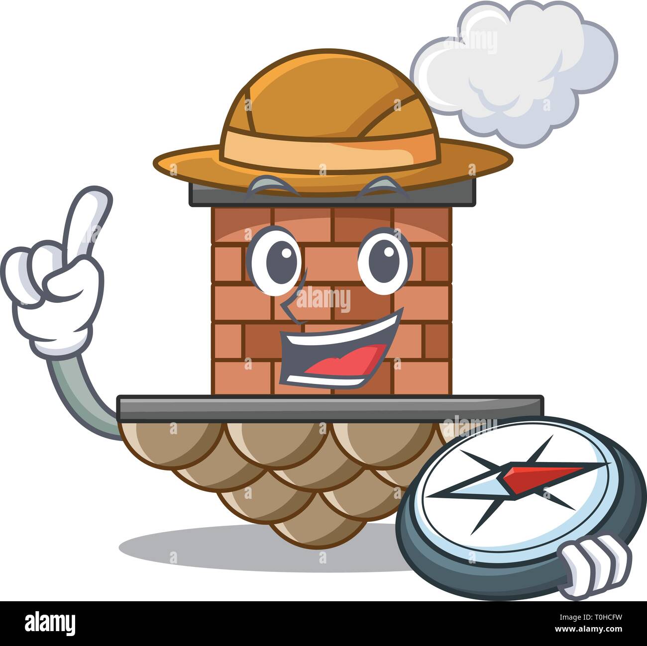 Explorer miniature cartoon brick chimney above table Stock Vector Image ...