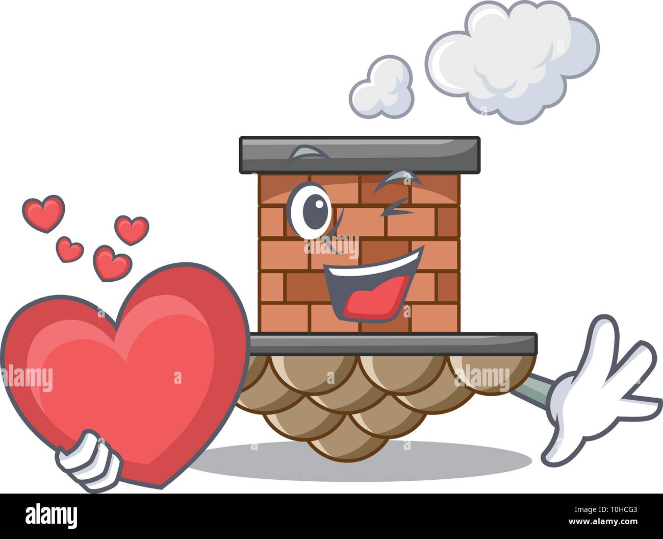 With heart miniature cartoon brick chimney above table Stock Vector ...