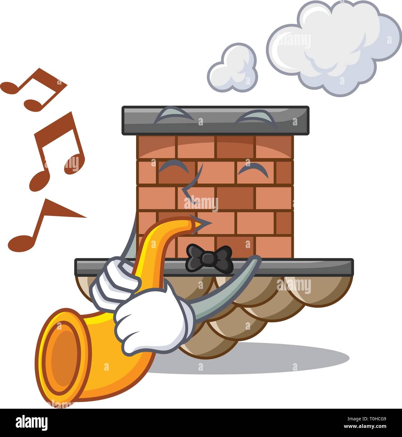 With trumpet miniature cartoon brick chimney above table Stock Vector ...
