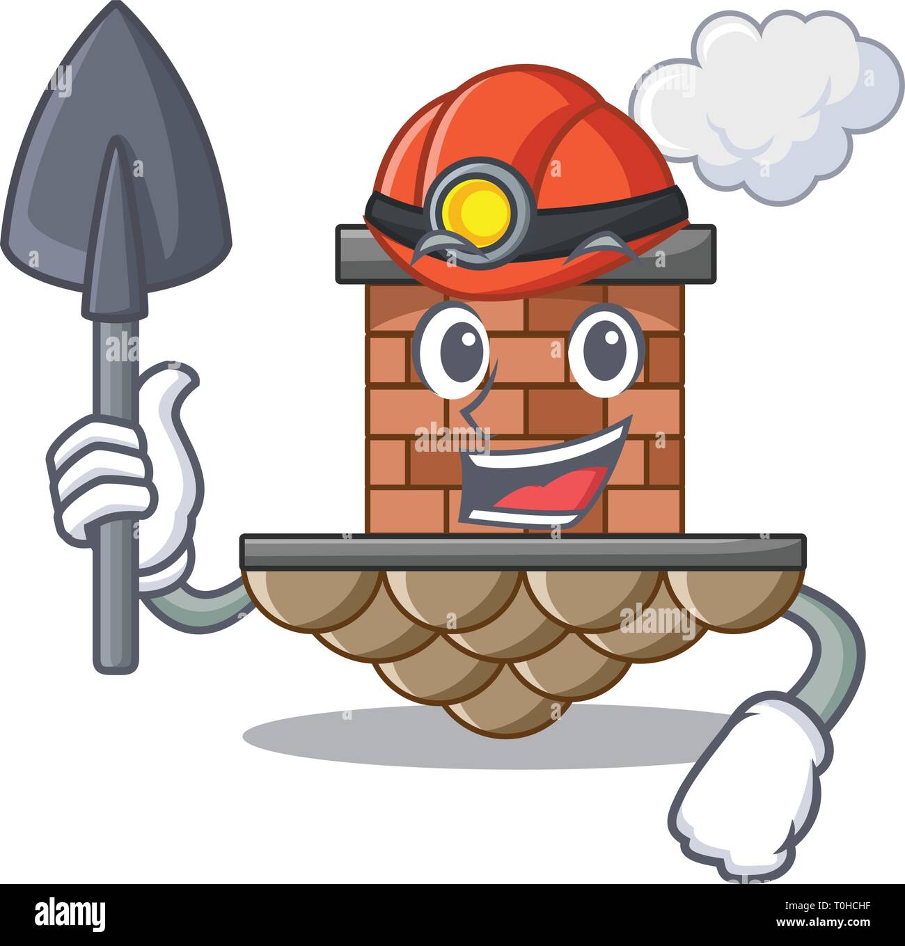 Miner miniature cartoon brick chimney above table Stock Vector Image ...