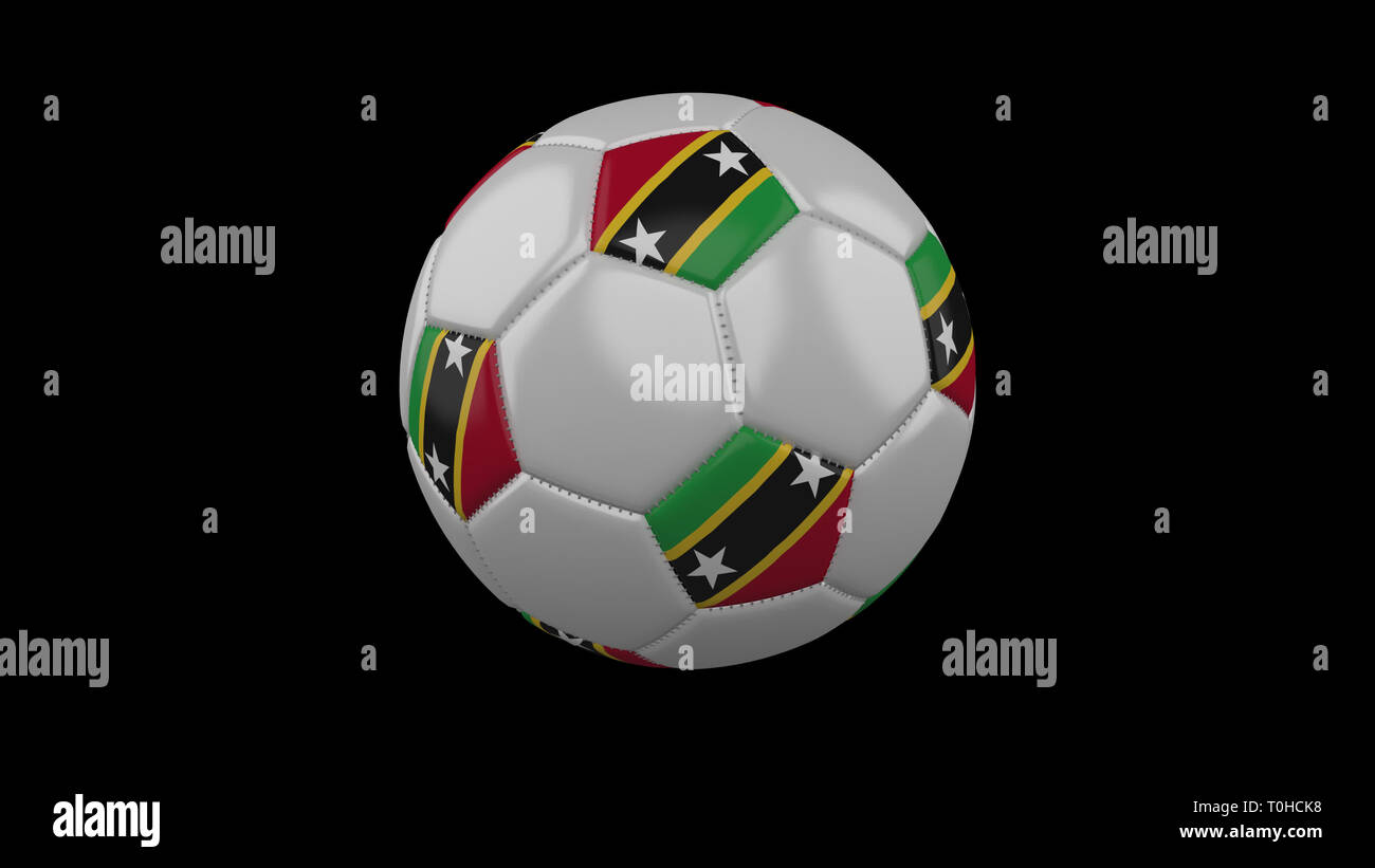 Soccer ball with flag Saint Kitts and Nevis colors rotates on black ...