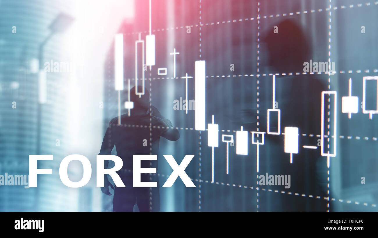 Forex trading, financial candle chart and graphs on blurred business ...
