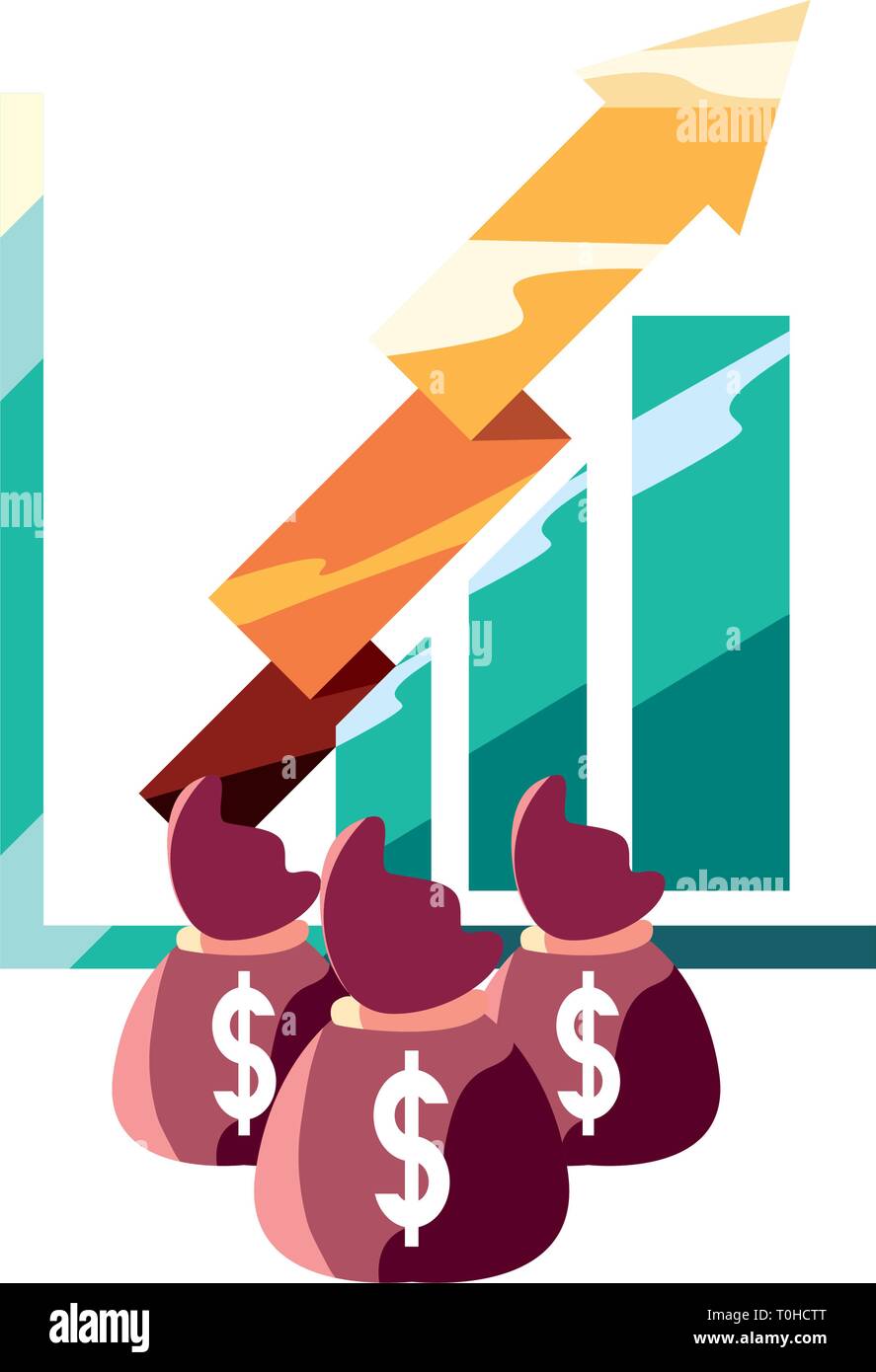 money bags arrows financial diagram vector illustration Stock Vector ...