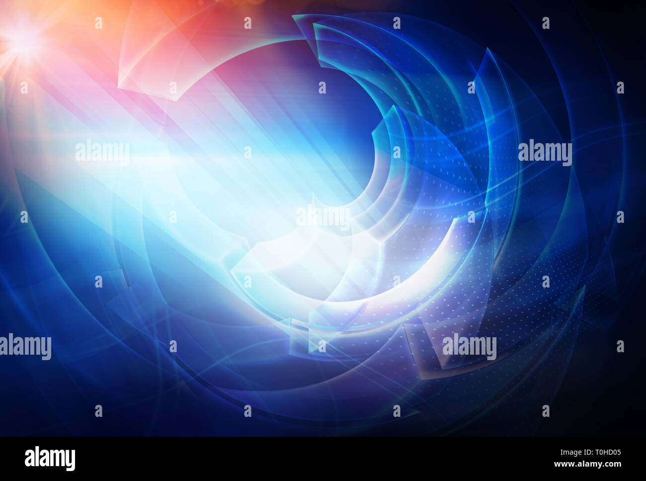 Digital abstract technology background with light rays and sun flare ...