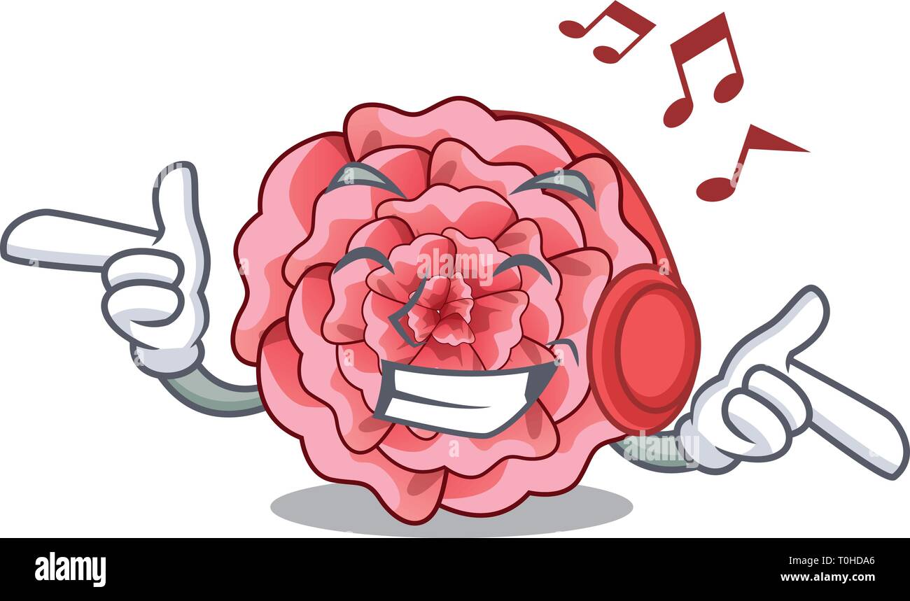 Listening music carnations flower isolated with the cartoon Stock ...