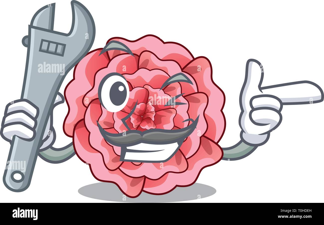 Mechanic carnations flower above mascot wood table Stock Vector Image ...