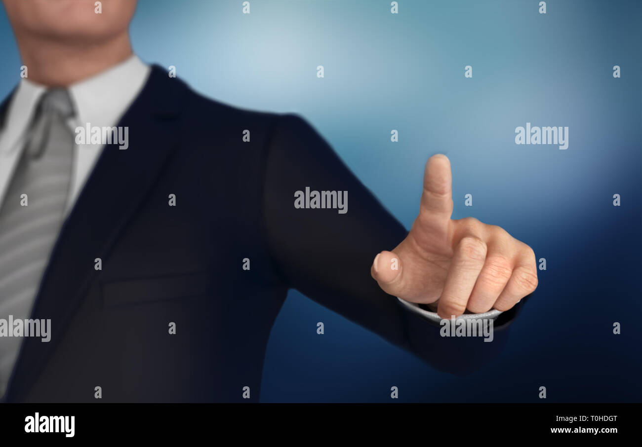 pushing with finger pushing concept 3d illustration Stock Photo - Alamy