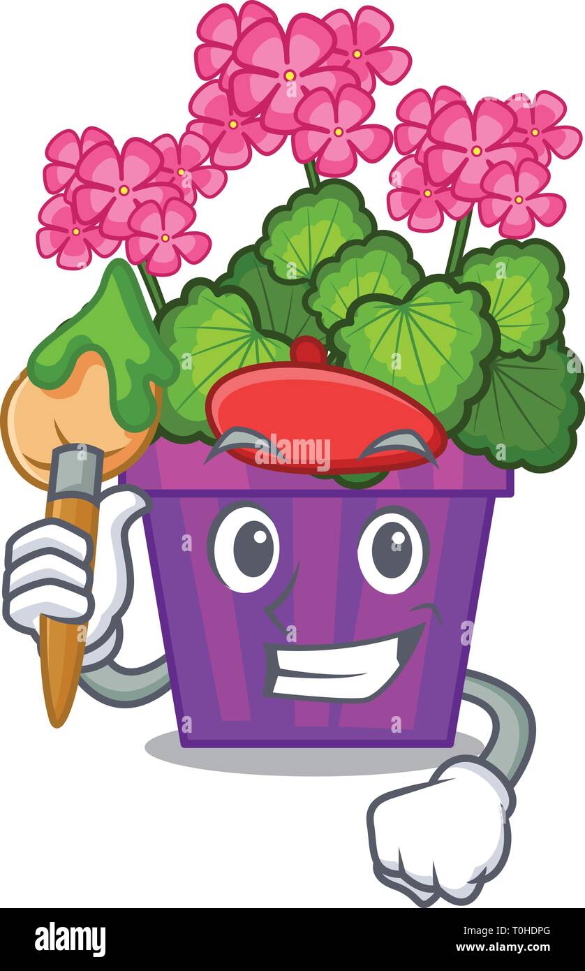 Artist geranium flower isolated with the mascot Stock Vector Image ...