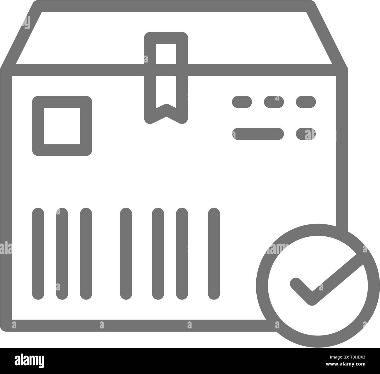 Cardboard box with check mark, cargo delivered, delivery verified line ...