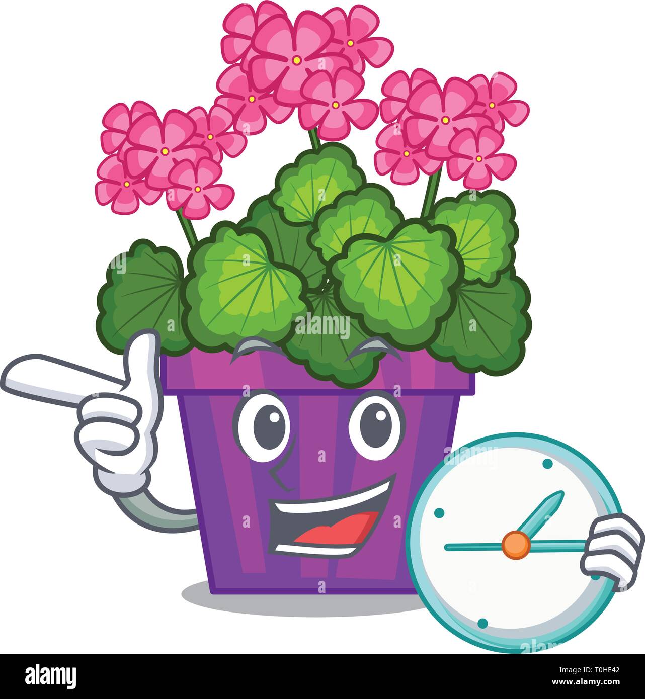With clock geranium flowers stick the character stem Stock Vector Image ...