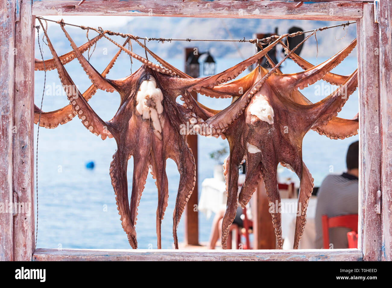Octopus in Santorini's restaurant Stock Photo - Alamy