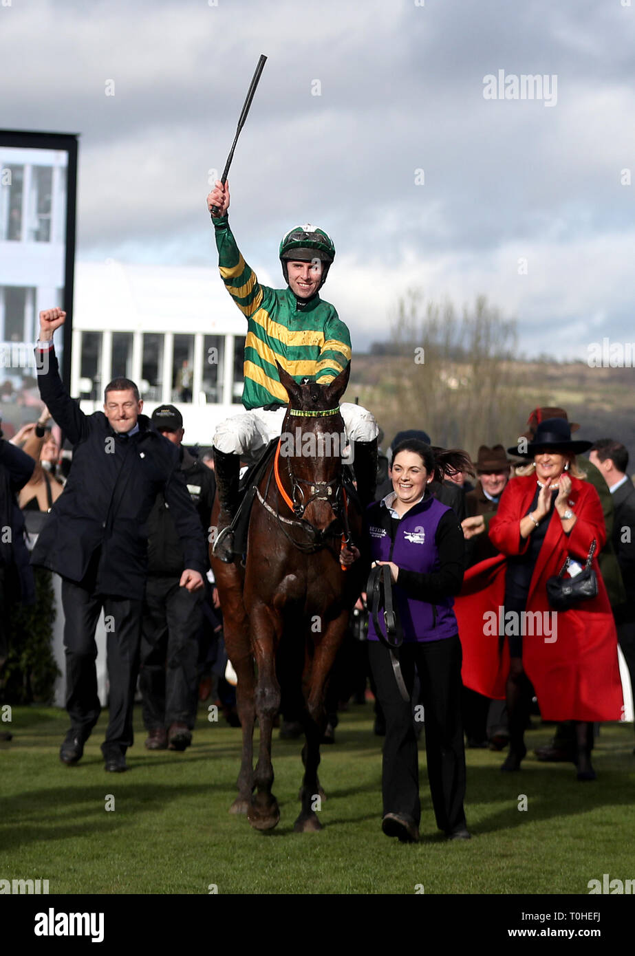 Jockey Mark Walsh celebrates after Espoir D'Allen wins the Unibet ...