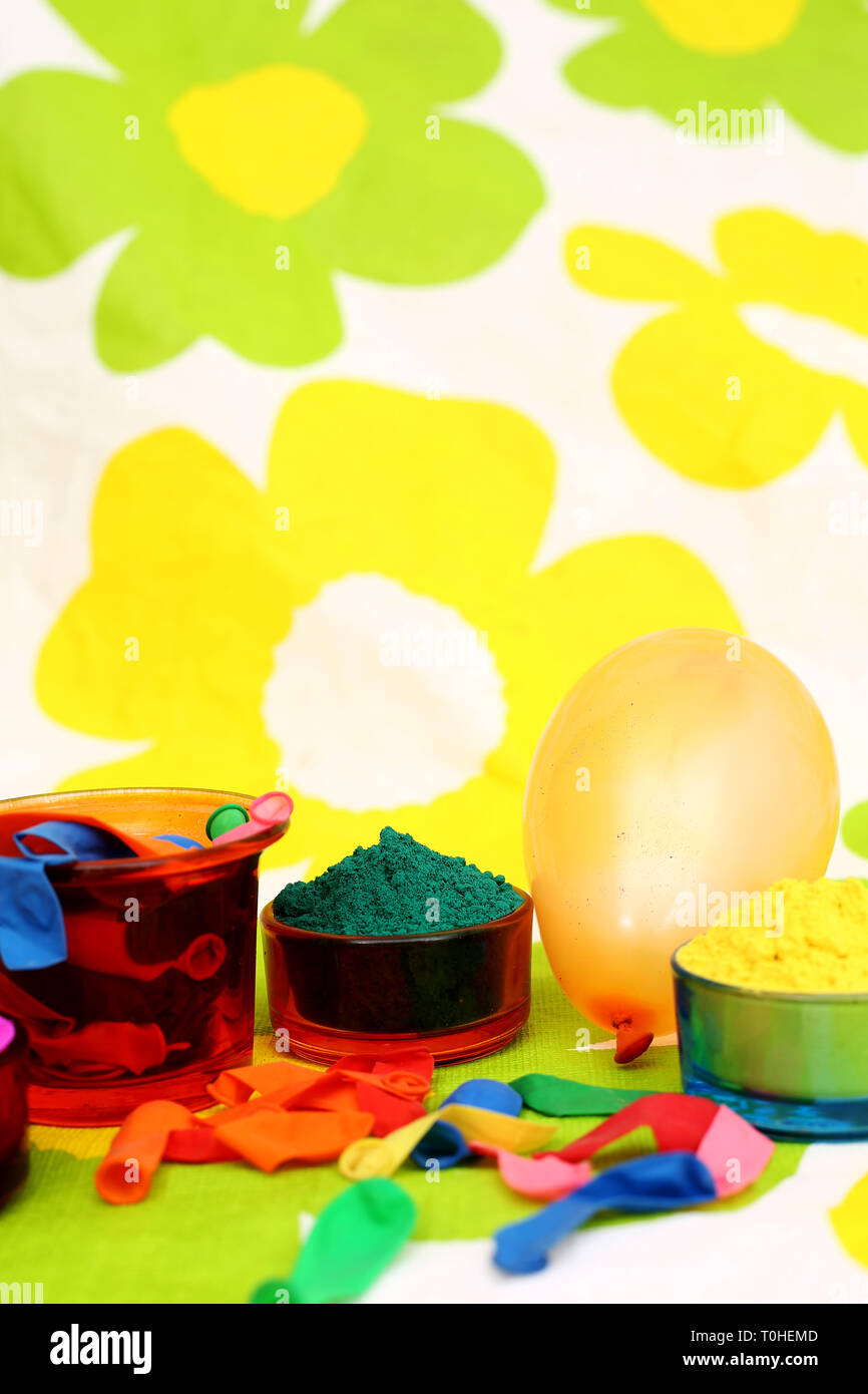 Portrait of colorful holi color with balloons for holi festival ...