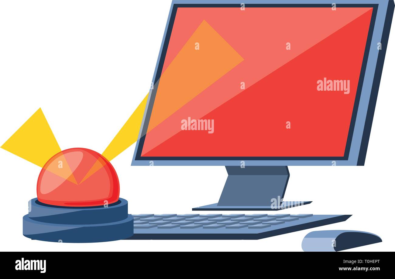 desktop computer with alarm light emergency vector illustration design ...