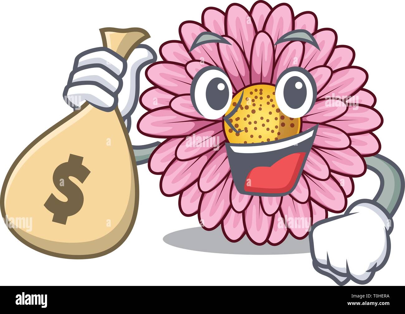With money bag gerbera flower pot above character table Stock Vector ...