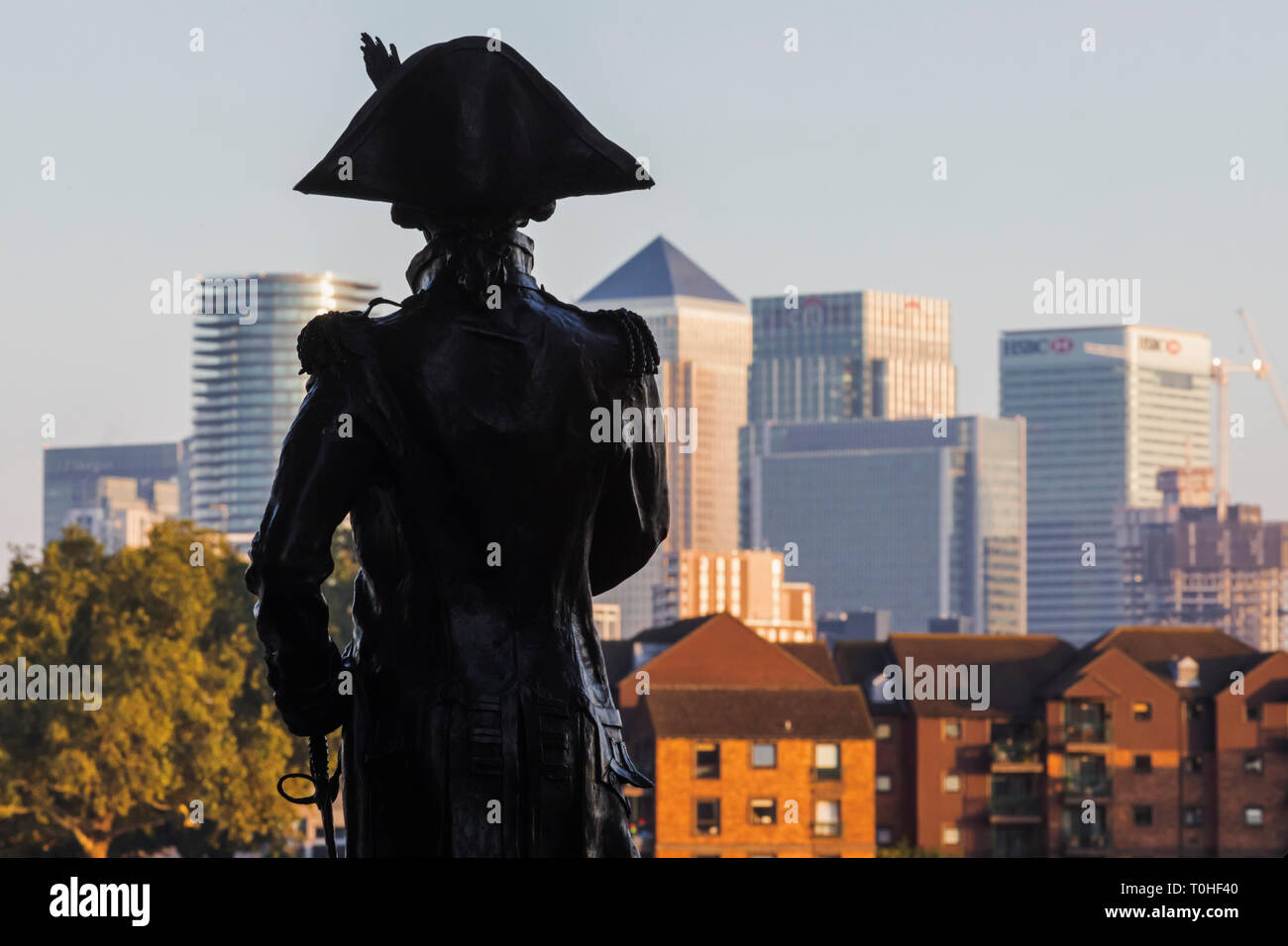 England, London, Greenwich, Statue of Admiral Lord Nelson and The ...