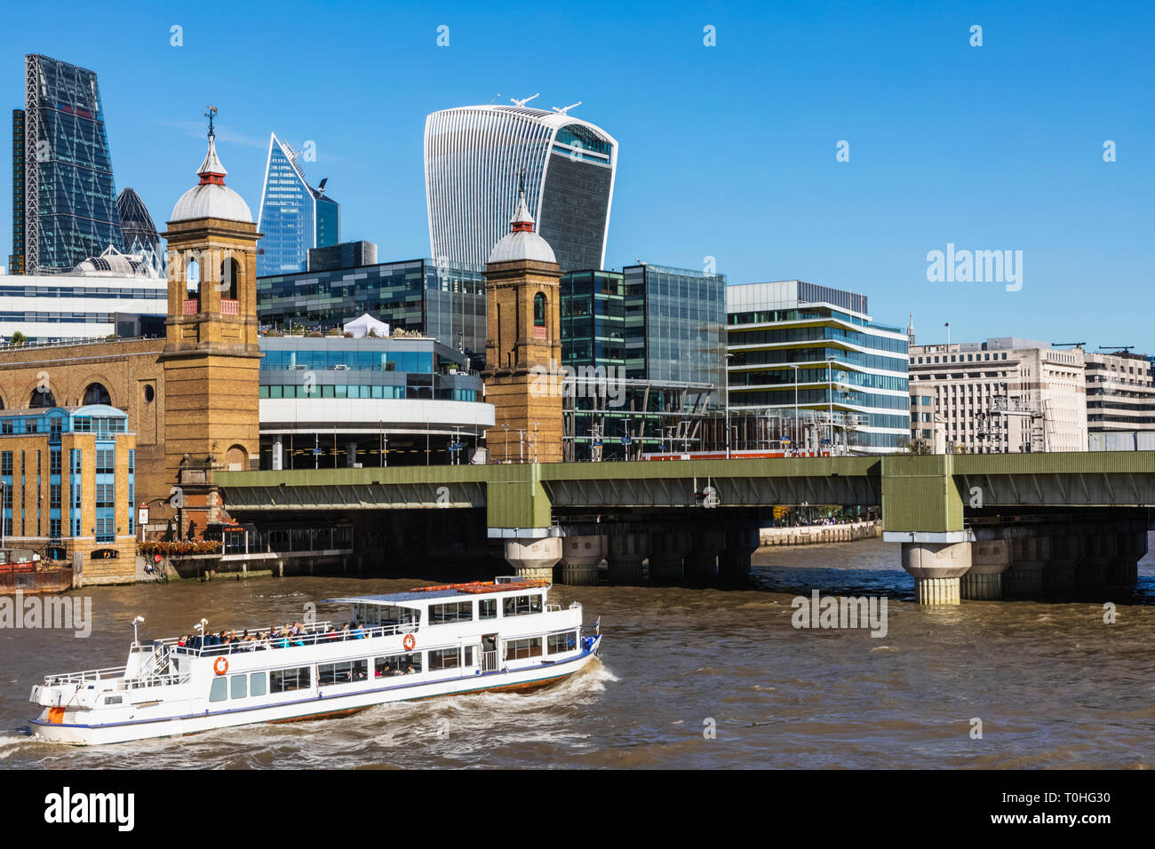 England, London, Canon Street Train Station and City of London Skyline ...
