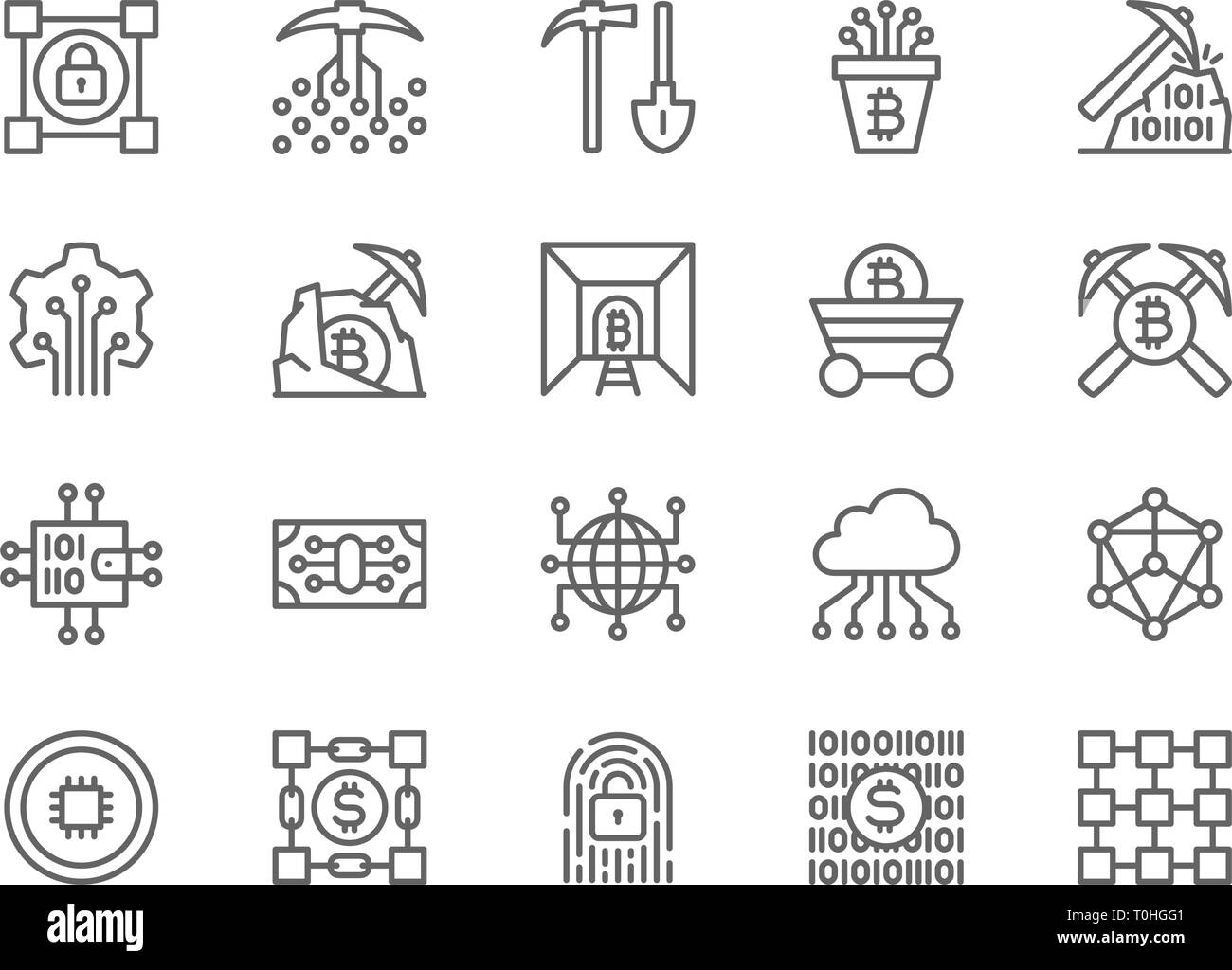 Set of Blockchain Technology Line Icons. Pack of 48x48 Pixel Icons ...