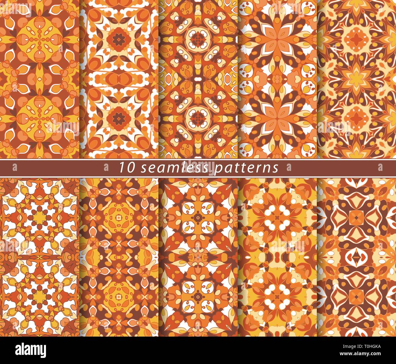 Set of ten classic seamless patterns in bright orange colors ...