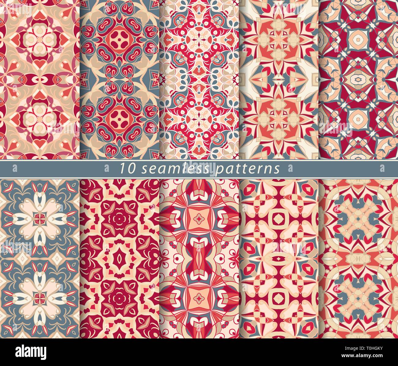 Set of ten classic seamless patterns in bright red colors. Decorative ...