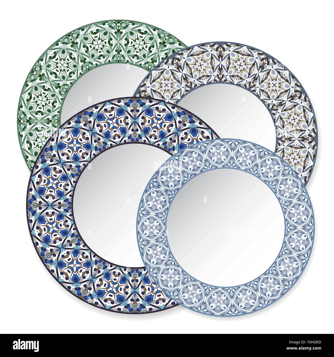 Set of decorative plates with pattern in Oriental style. A circular ...
