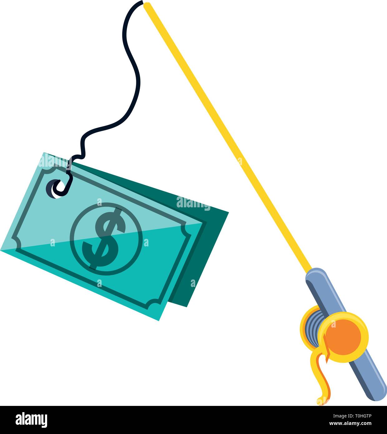 fishing rod with bill dollar isolated icon vector illustration design ...