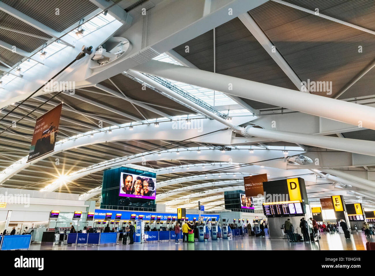 England, London, Heathrow Airport, Terminal 5, Check-in Area Stock ...