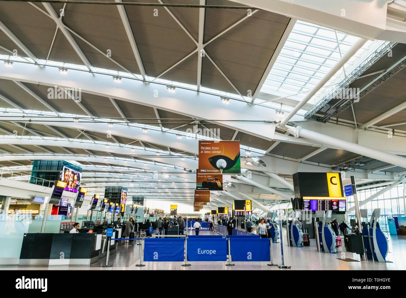 England, London, Heathrow Airport, Terminal 5, Check-in Area Stock ...