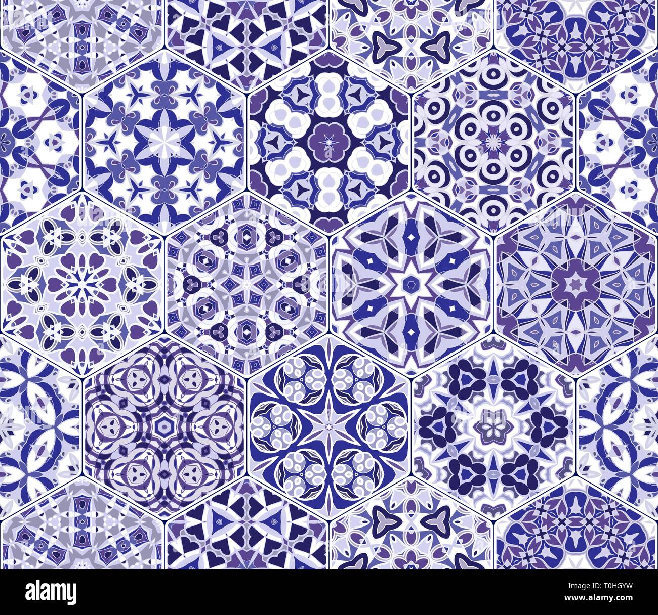 Eastern seamless pattern tiles. Colorful vector set of hexagonal ...