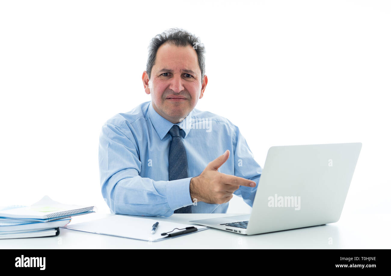 Angry and frustrated middle aged businessman overworked at desk upset ...