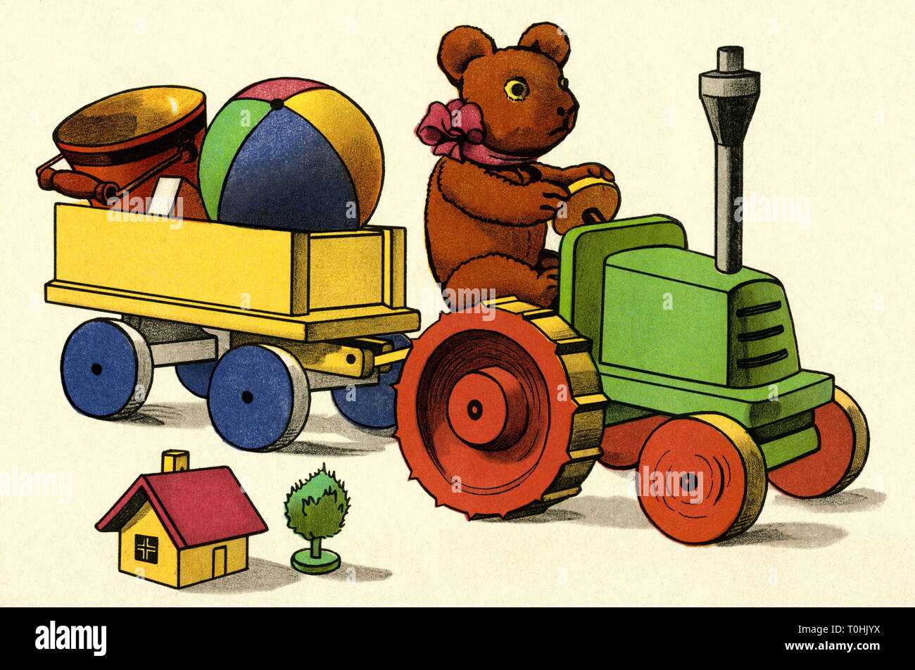 toys, teddy bear on tractor, Germany, circa 1932, Additional-Rights ...