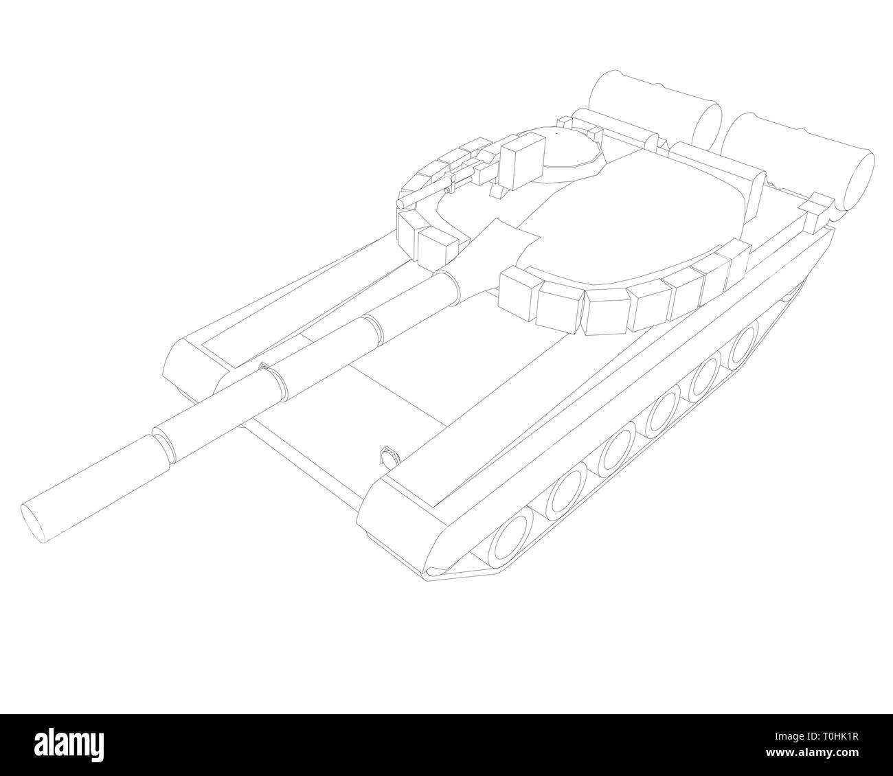 contour of the battle tank of black lines on a white background ...
