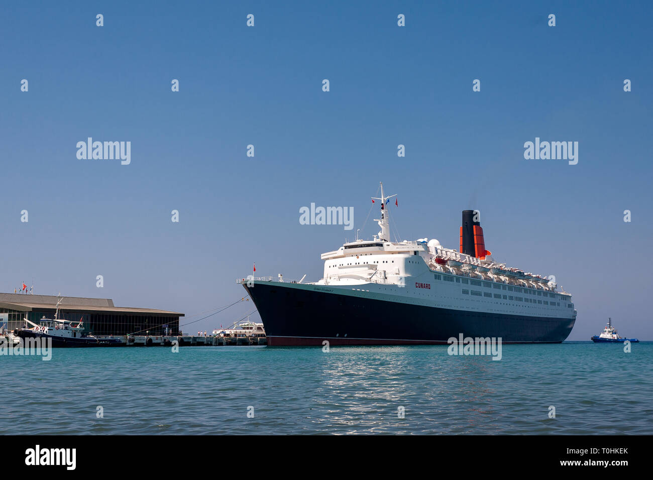 RMS QE2 alongside berth at Kusadasi, Turkey Stock Photo - Alamy