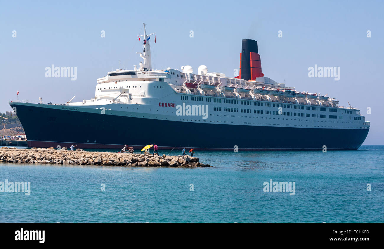 RMS QE2 alongside berth at Kusadasi, Turkey Stock Photo - Alamy