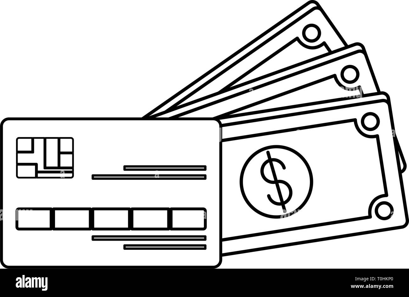 credit card with bills dollars vector illustration design Stock Vector ...