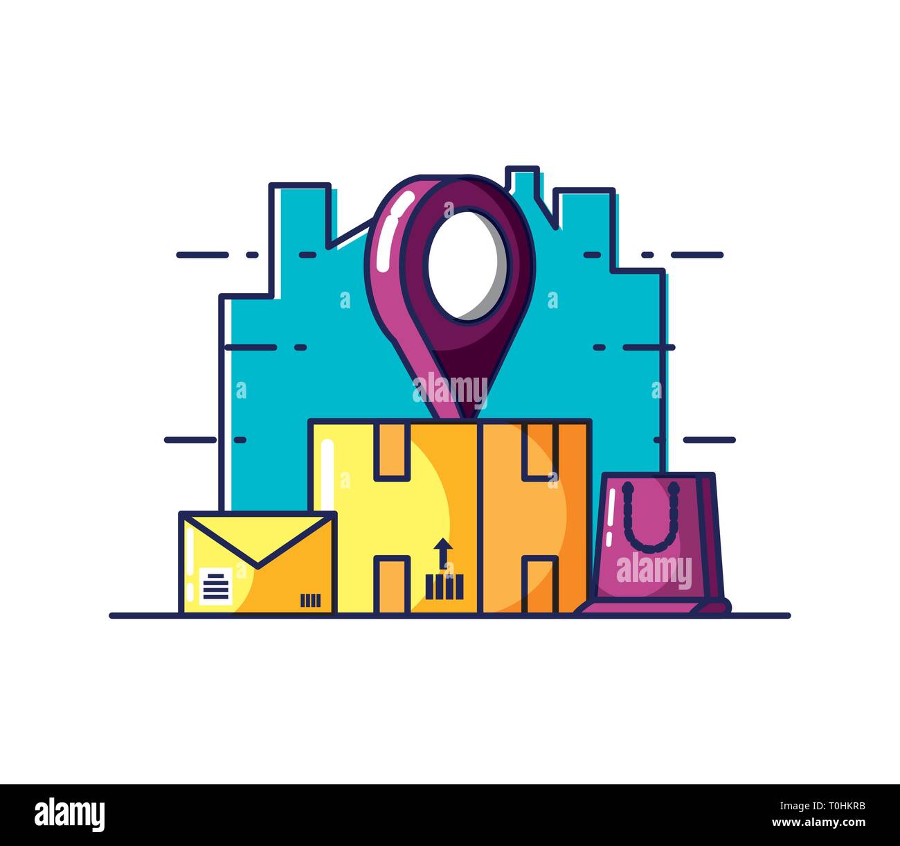 delivery service packing box and icons vector illustration design Stock ...