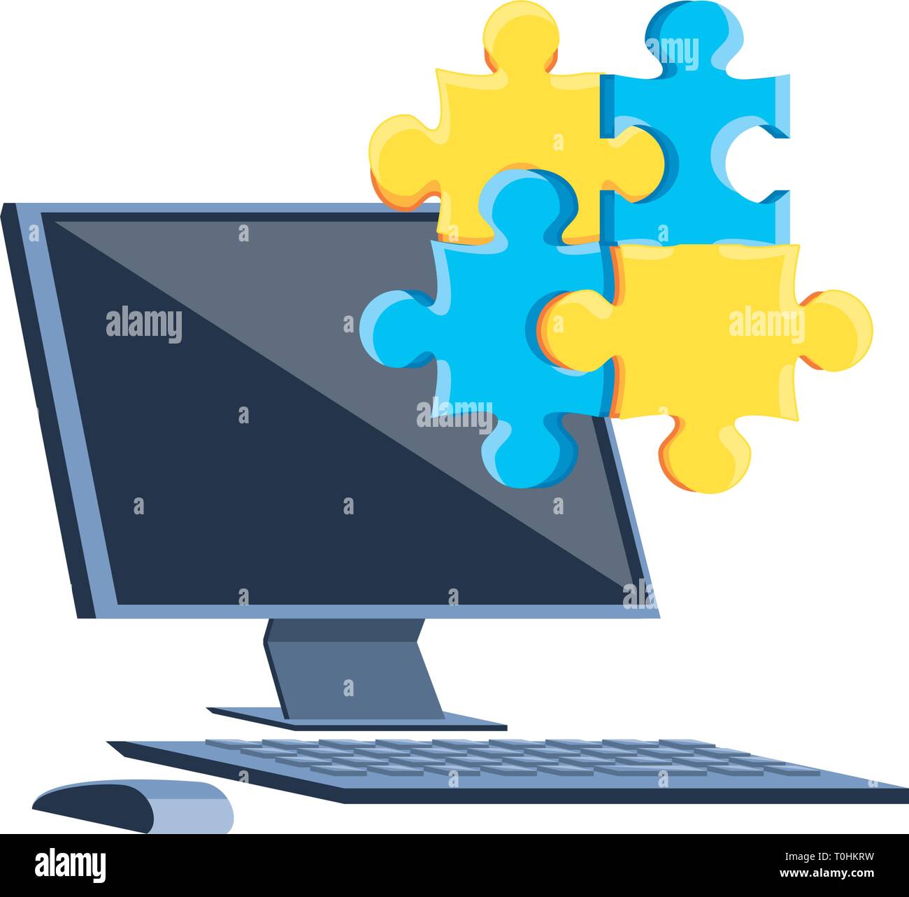 desktop computer with puzzle pieces vector illustration design Stock ...