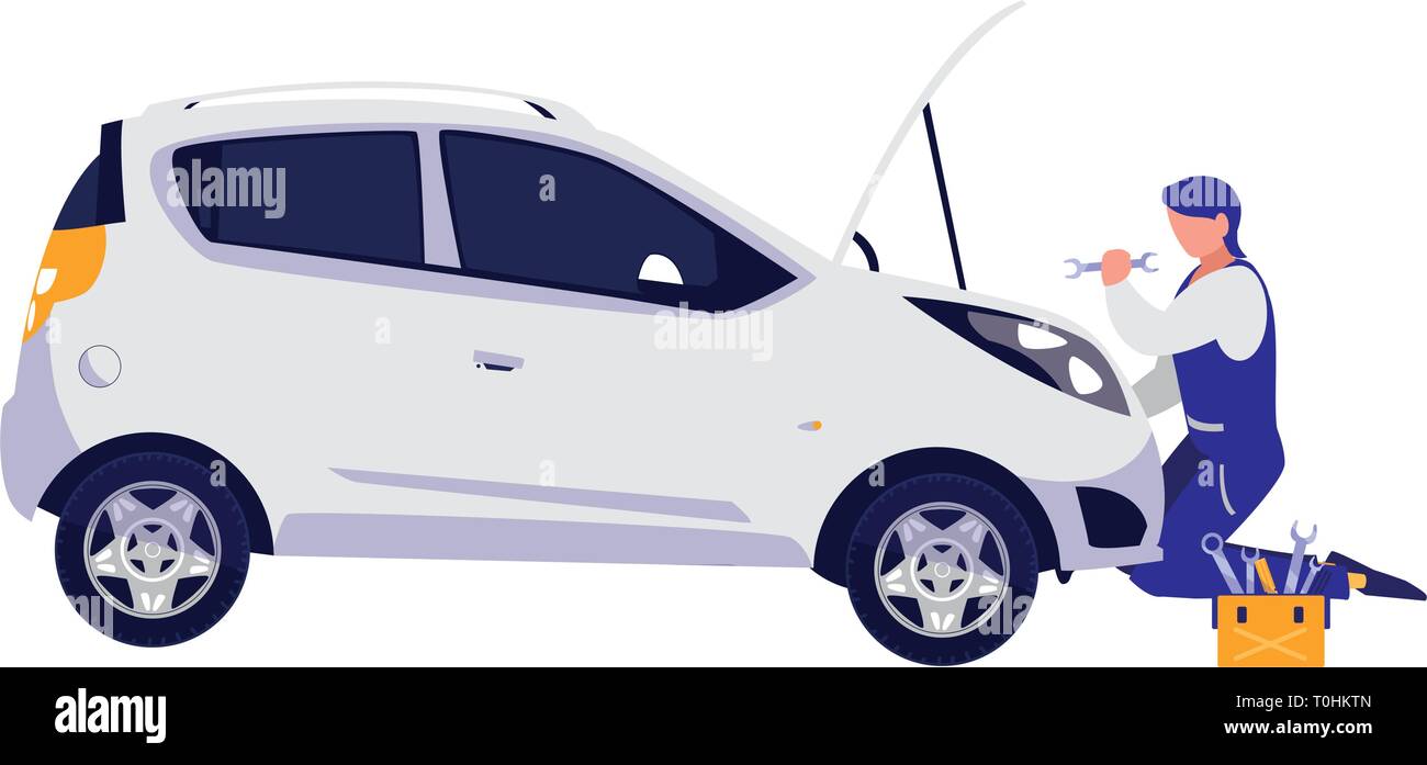 mechanic worker with car vehicle vector illustration design Stock ...